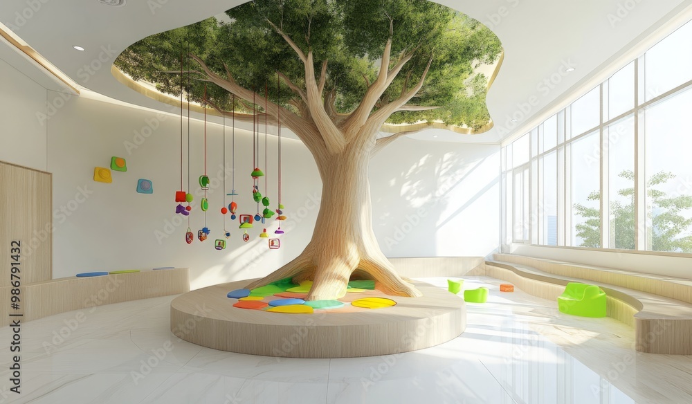 A playful tree centerpiece in the middle of an early childhood ...