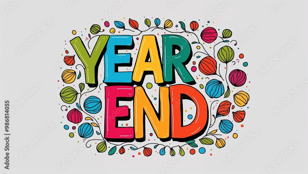 year end colorful hand drawn lettering art design on plain white ...