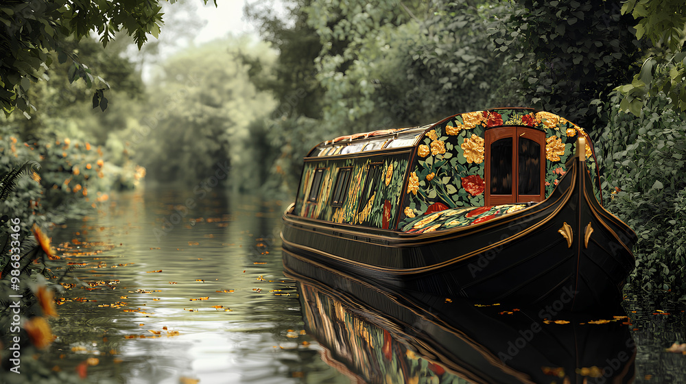 Traditional hand painted tole design for a canal boat or a narrow boat ...