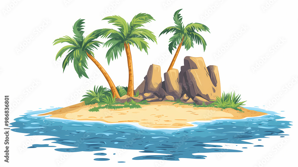 Desert island in the ocean cartoon vector illustration isolated on ...