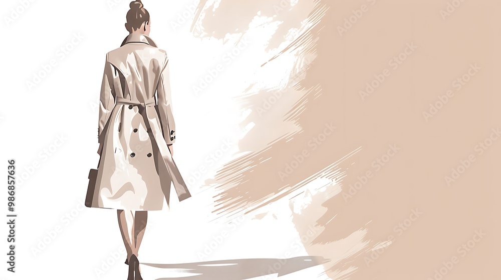 A fashion illustration of a model in a classic trench coat, sketched ...
