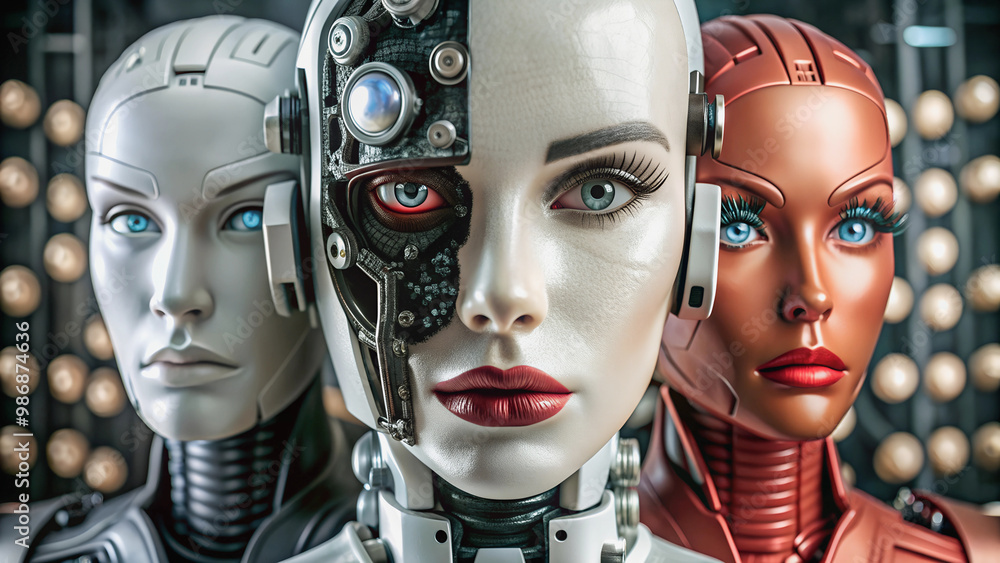 Three robots with different facial features symbolize gender equality ...