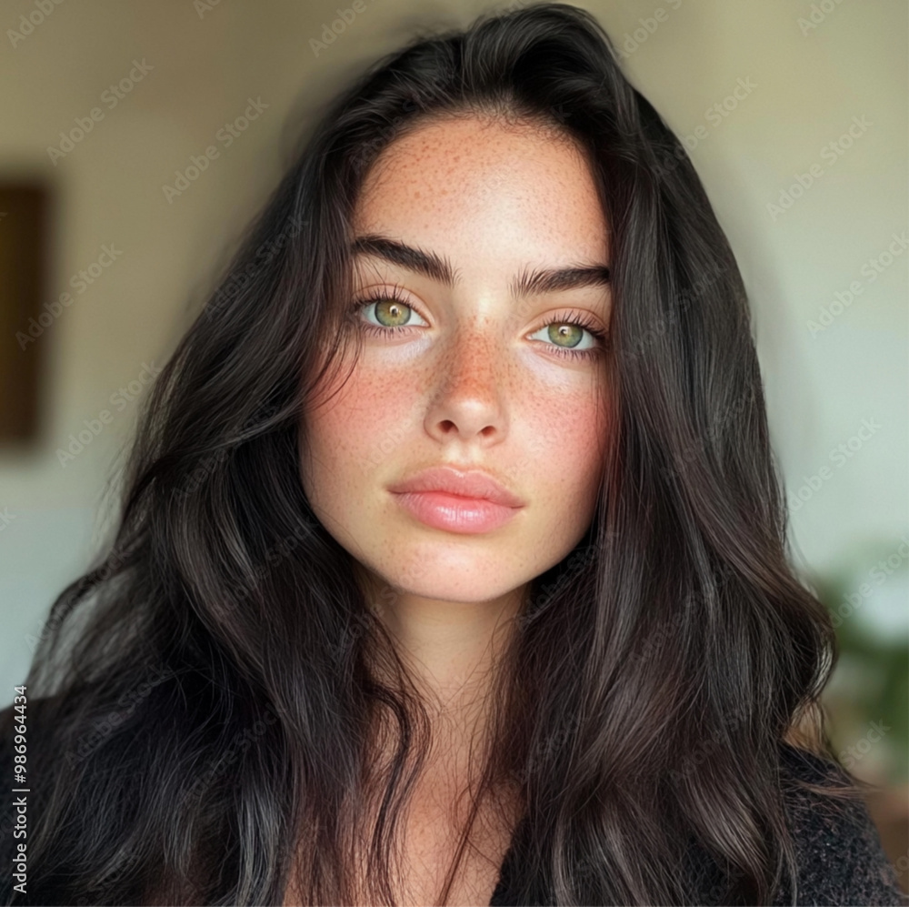 Stock-Foto „photo of a pretty 25 year old girl with long dark wavy hair ...
