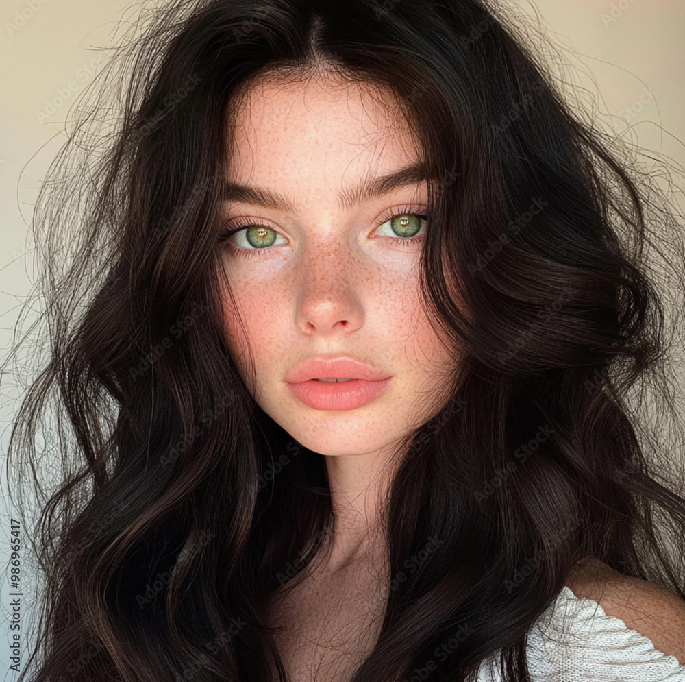 Stock-Foto „photo of a pretty 25 year old girl with long dark wavy hair ...