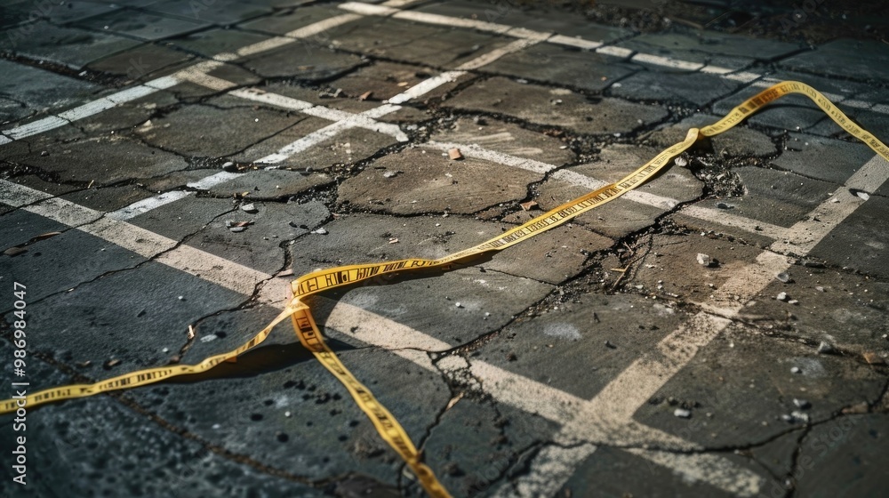 Foto de Stock Murder Mystery: Crime Scene with Chalk Outline and Police ...