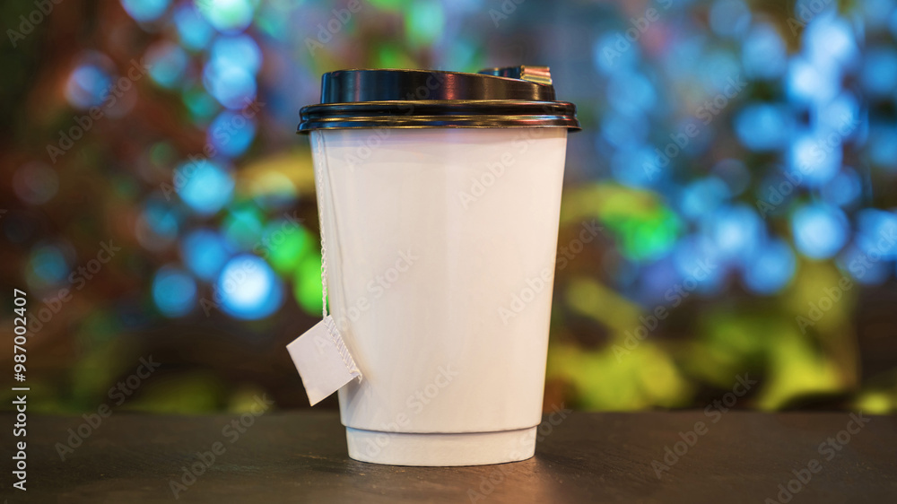 disposable cup for coffee or tea in cafe. Hot coffee in white paper cup ...