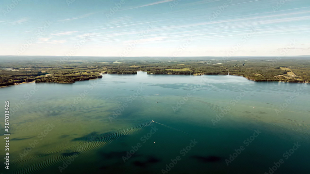 Aerial photograph of the blue-green ocean over the Great Lakes from a ...