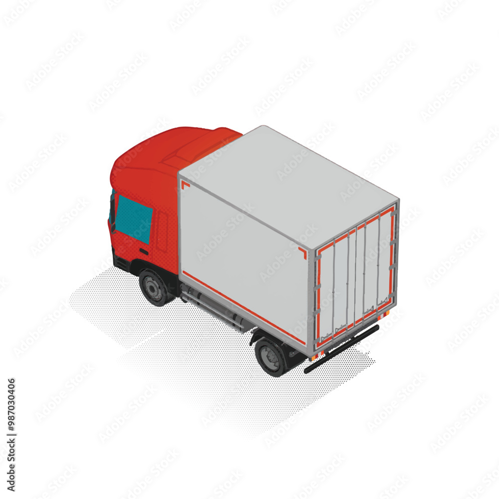3D Isometric Cargo Truck Illustration – Modern Red Cabine and White Van ...