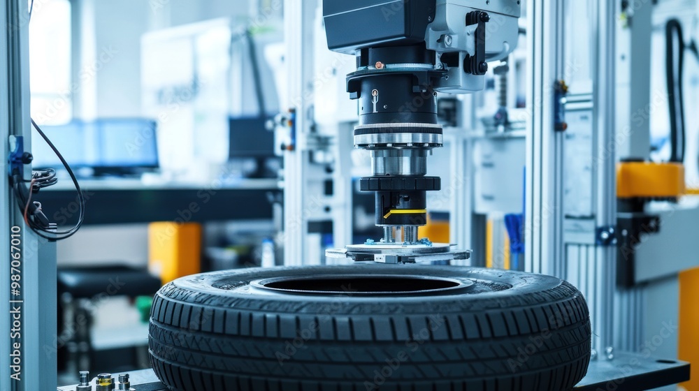 Car tire testing equipment being used in a laboratory, showing the ...