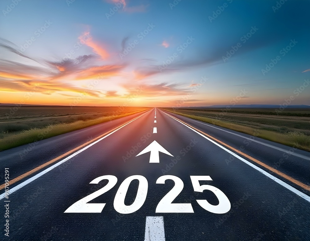 Road to 2025 with an empty road with written 2025 represent the future ...