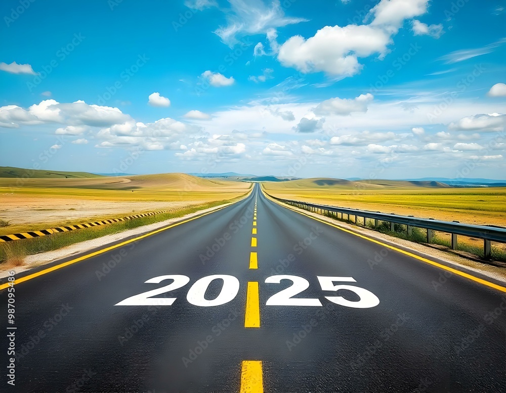 Road to 2025 with an empty road with written 2025 represent the future ...
