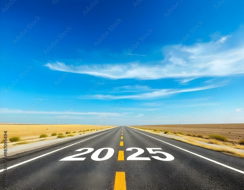 Road to 2025 with an empty road with written 2025 represent the future ...