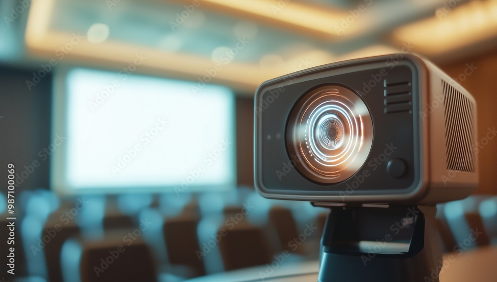 Conference Room Presentation Setup with Projector Display and Seating ...