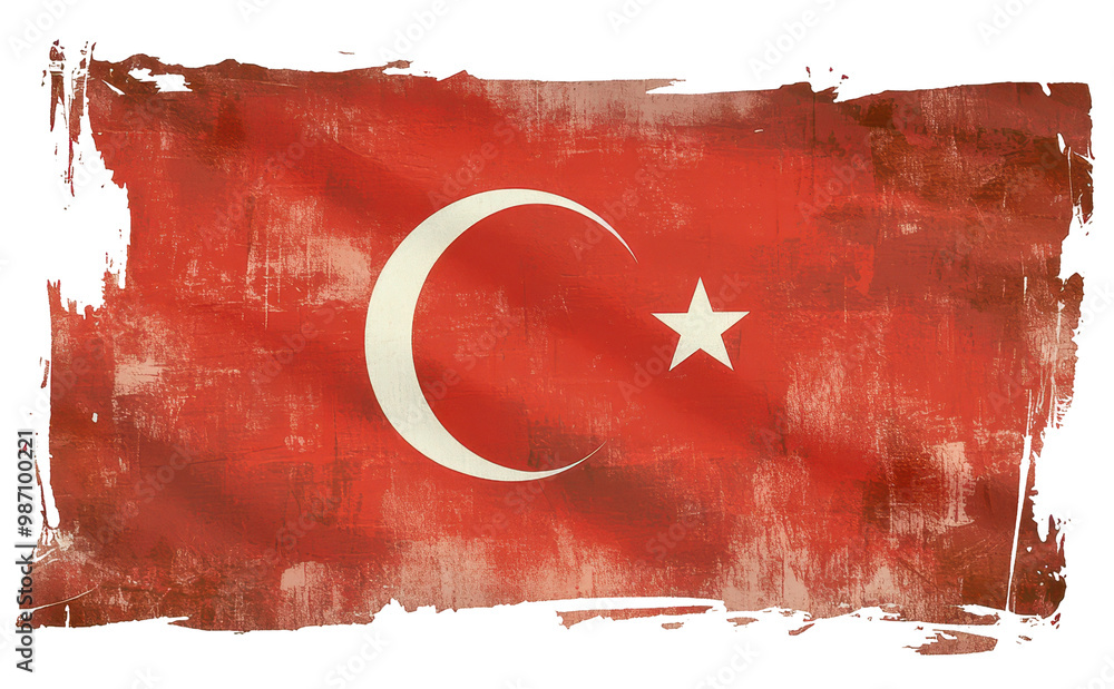 Grunge-style Turkish flag on transparent background, showing crescent ...