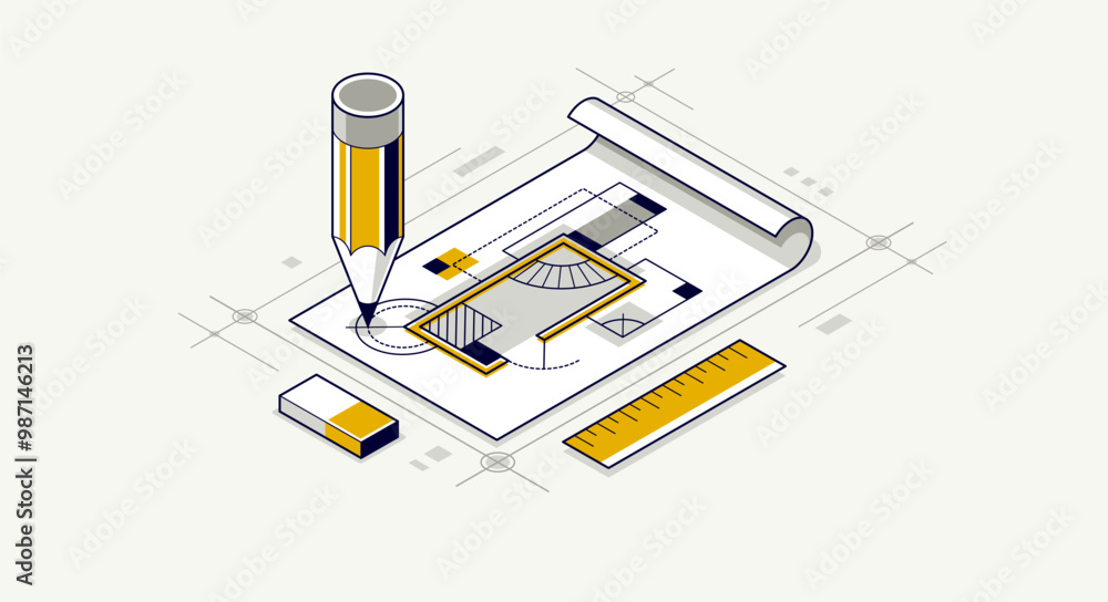 Architectural engineering concept, construction plan in creation ...