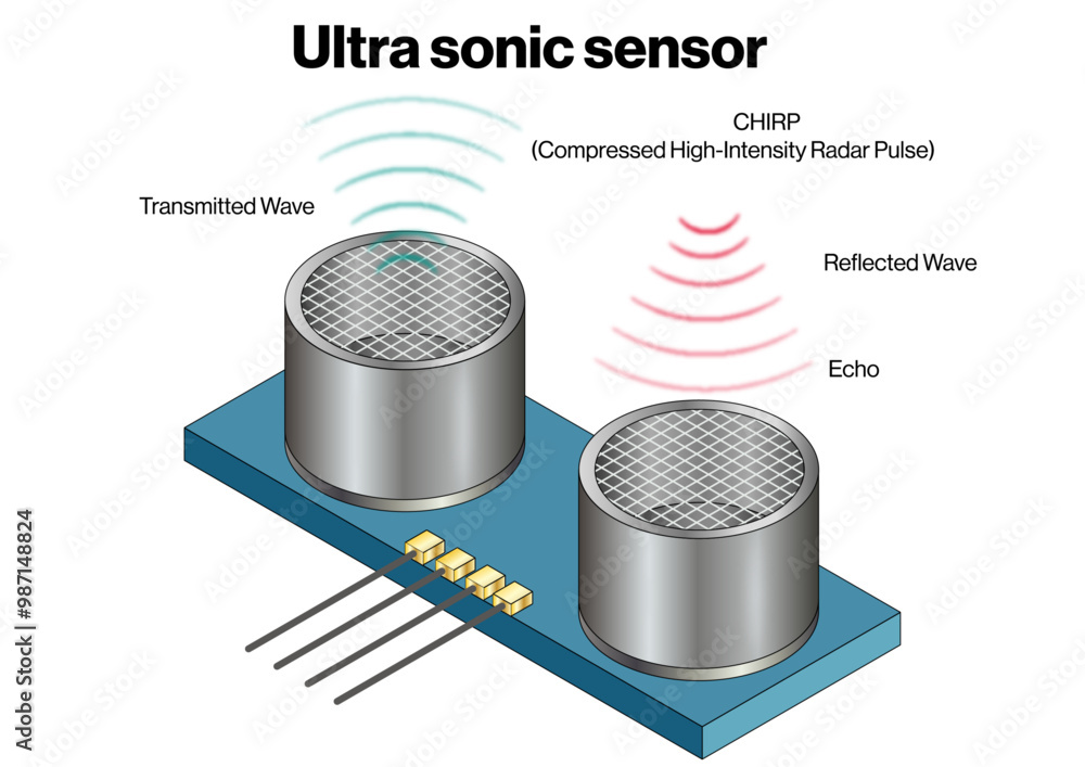 Ultrasonic Sensor Structure and Working Principle Medical Illustration ...