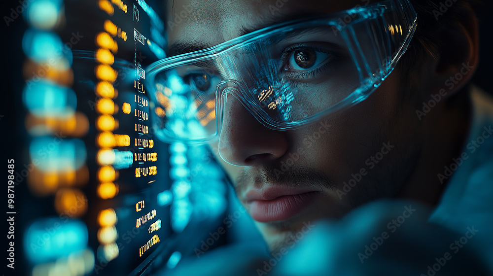 The concept of AI ,LLM Large Language Model : businessperson face, computer and ux/UI coding ...