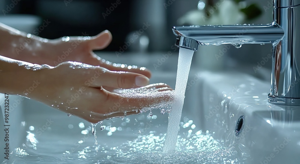 A close-up shot of hands washing under the tap, showcasing clean water ...