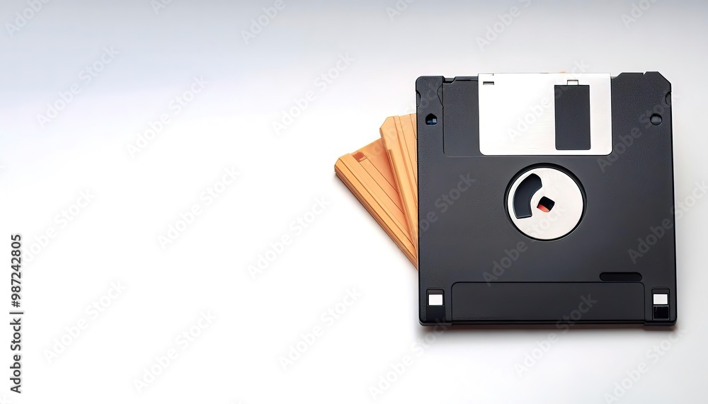 Black square magnetic floppy disc Retro 80s. Outdated technology for ...