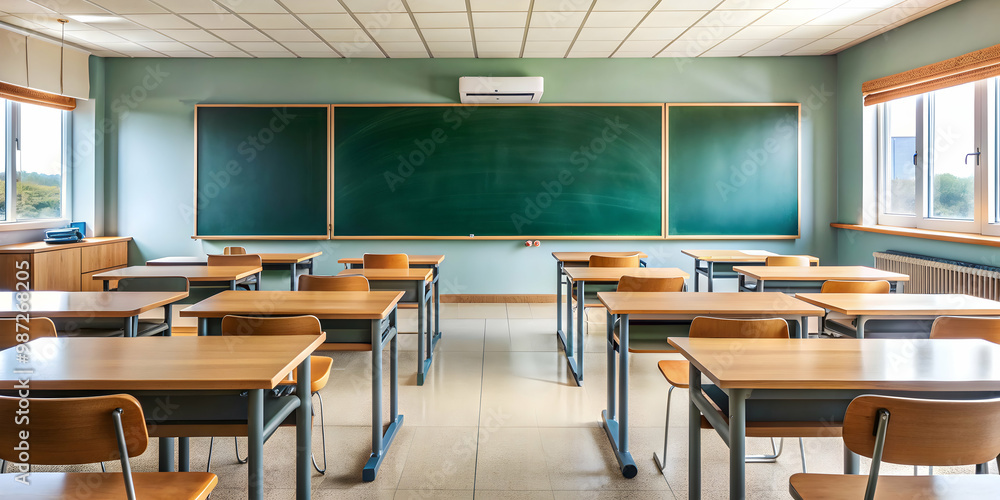 Classroom with chalkboard in a school setting, education, back to ...