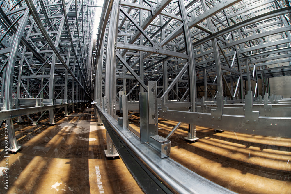 Fish-eye view of steel galvanised framework clad rack structure of asrs ...