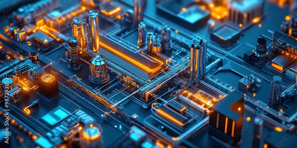 Aerial view of a smart factory equipped with IoT devices and automated ...