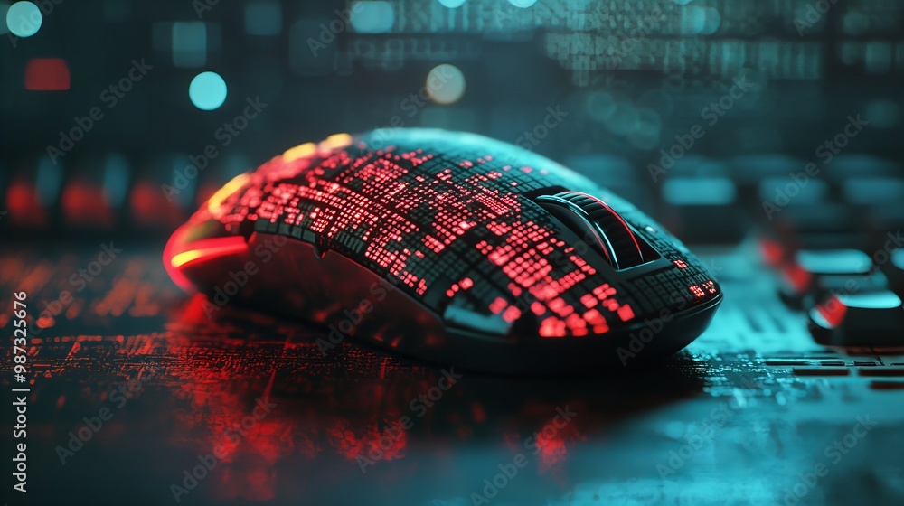 pixelated picture of a computer mouse, concept of 8bit retro aesthetics ...