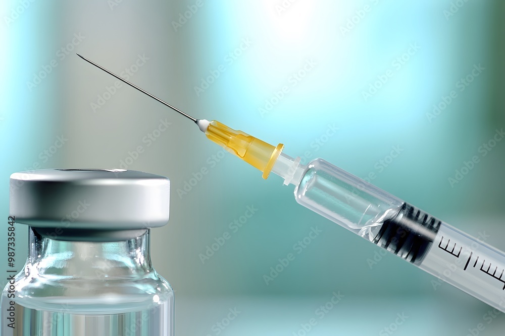 A close-up shot of the syringe being inserted into an overhead vial ...