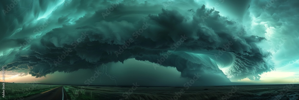 Panorama of a massive mesocyclone weather supercell, which is a pre ...