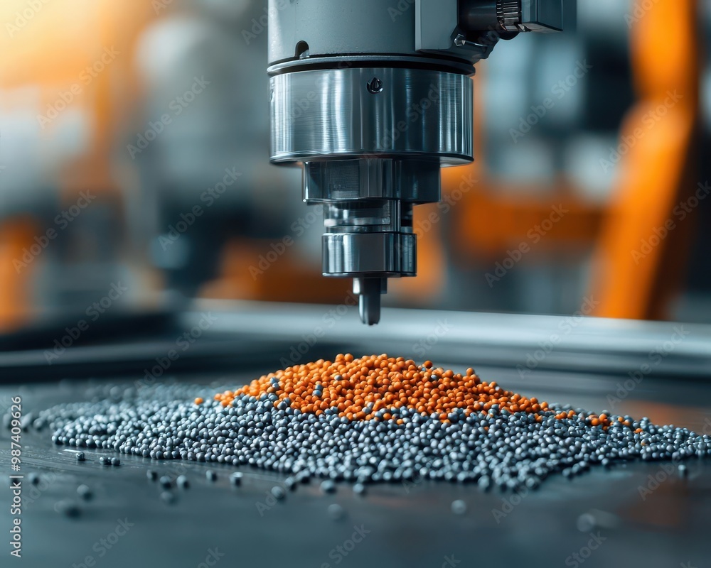 Plastic pellets being processed by an extruder, streamlined ...