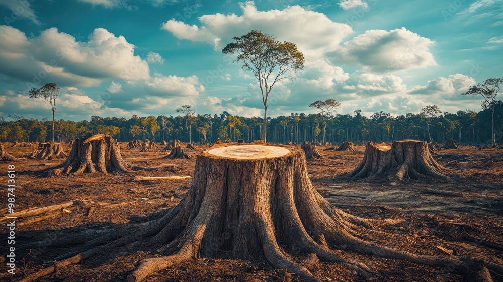 A forest reduced to stumps due to deforestation, highlighting the loss ...
