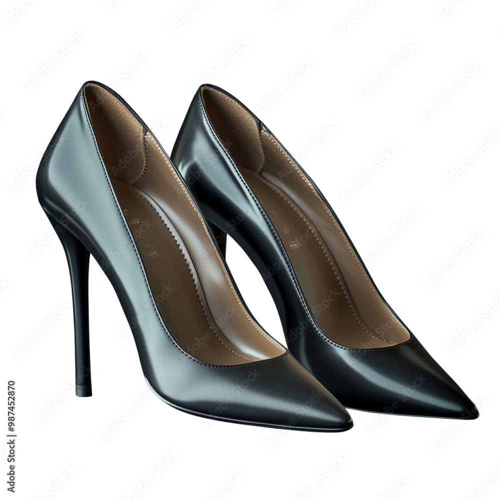 Elegant black leather high heels on a transparent background showcasing ...