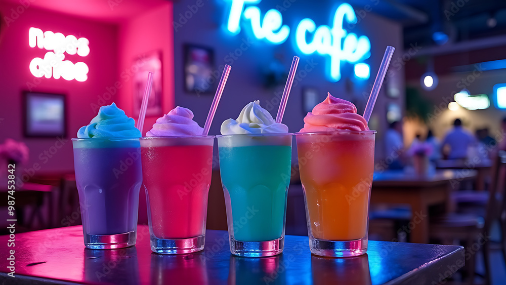 frozen colorful frozen fruit granita drinks flowing into takeaway ...