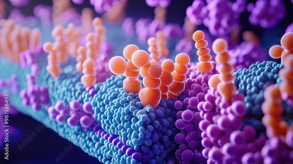 Cell membrane structure illustrated with proteins and lipids ...