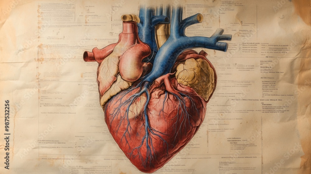 Anatomical diagram of the heart with labeled chambers, valves, and ...
