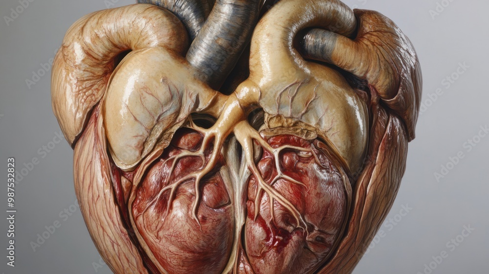 Cross-section of the heart's internal structure, illustrating the ...