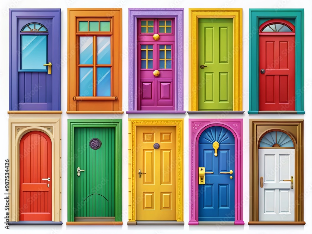 Colorful and Creative Door Clip Art Illustrations for Use in Graphic ...