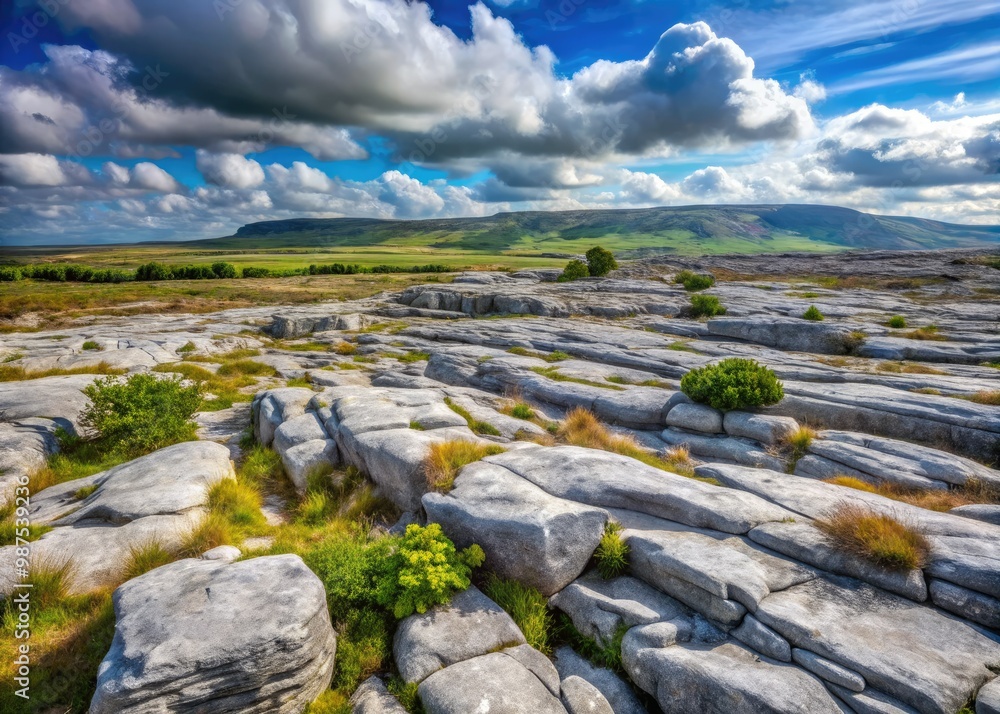 Harsh limestone terrain with visible bedrock and limited vegetation ...