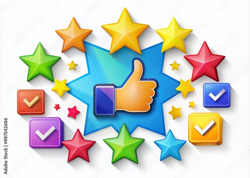 Colorful Approval Clip Art with Check Marks, Stars, and Thumbs Up Icons ...