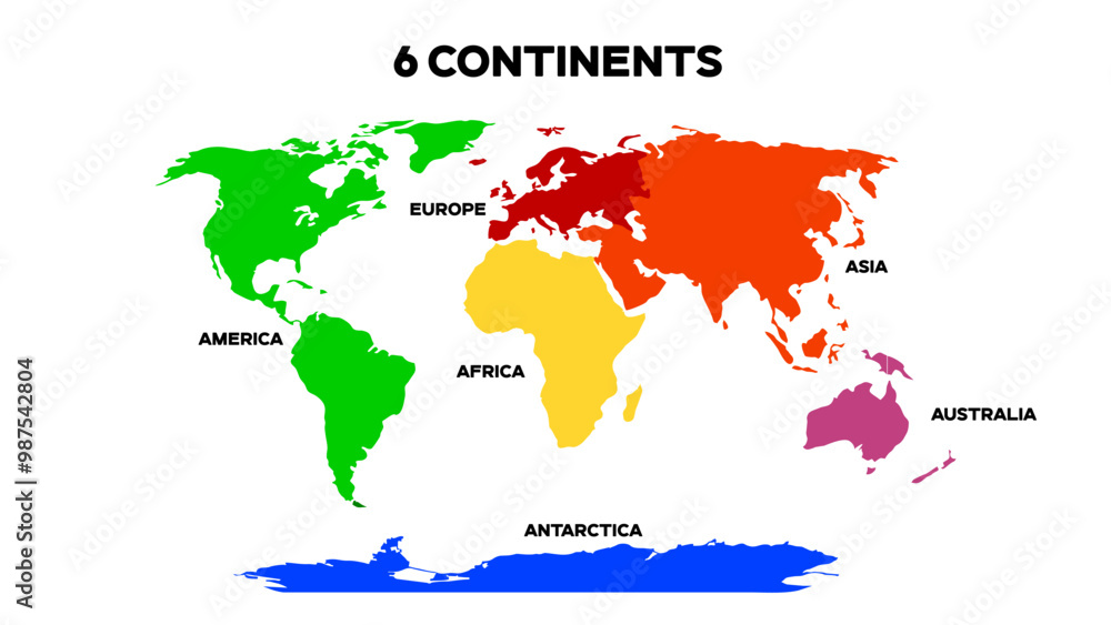 World Map Divided into 6 Continents. International World Map with ...