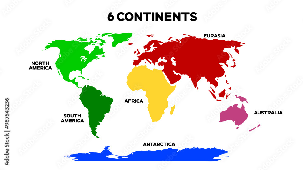World Map Divided into 6 Continents. International World Map with ...