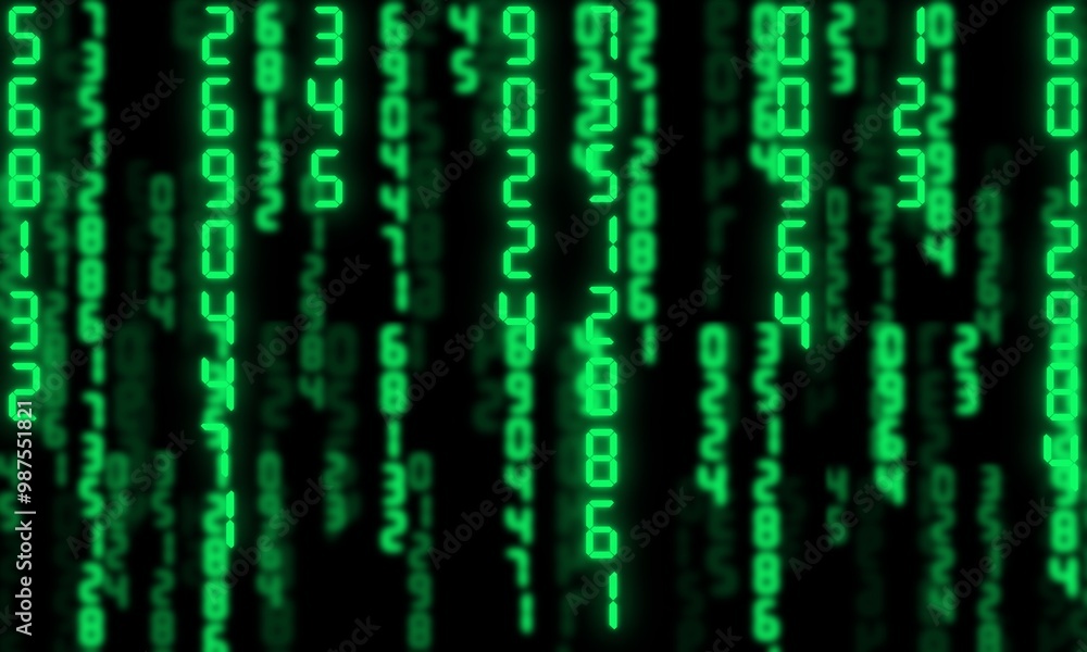 Digital number error. Abstract Binary code background. Green light ...