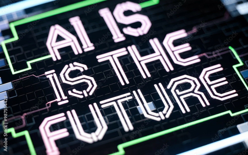 Ai future. Futuristic digital artwork displaying the phrase "AI is the ...