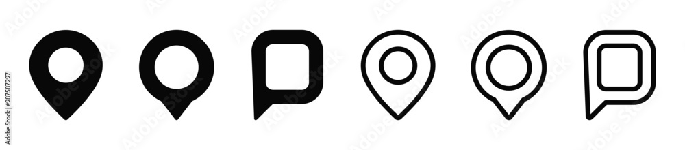 location pin icon symbol sign isolated on transparent background, map flat vector icons ...