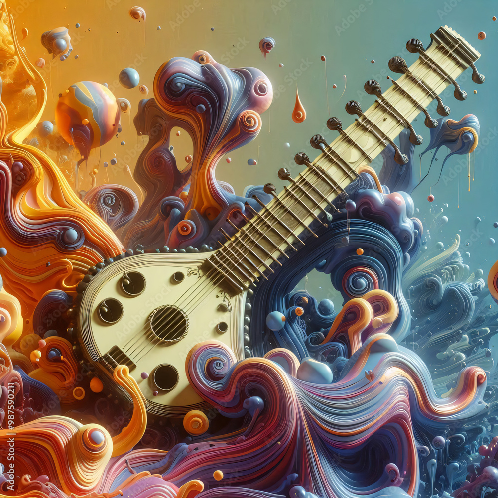 sitar with abstract background Stock Illustration | Adobe Stock