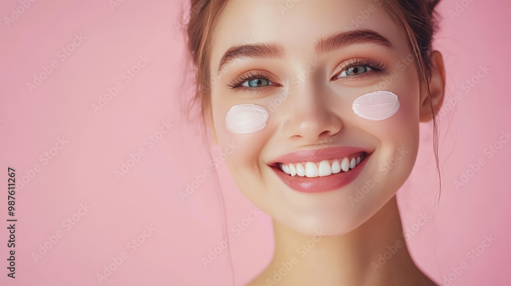 Beautiful woman smile use cream for good skin. face of a healthy woman ...