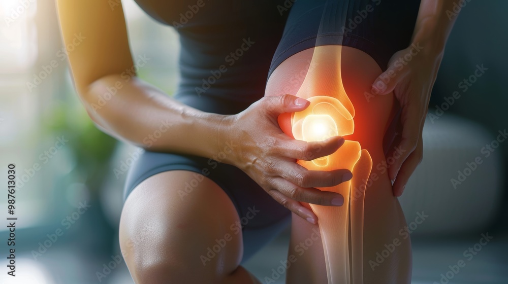 female athlete or spot woman having knee injury due to ligament ...