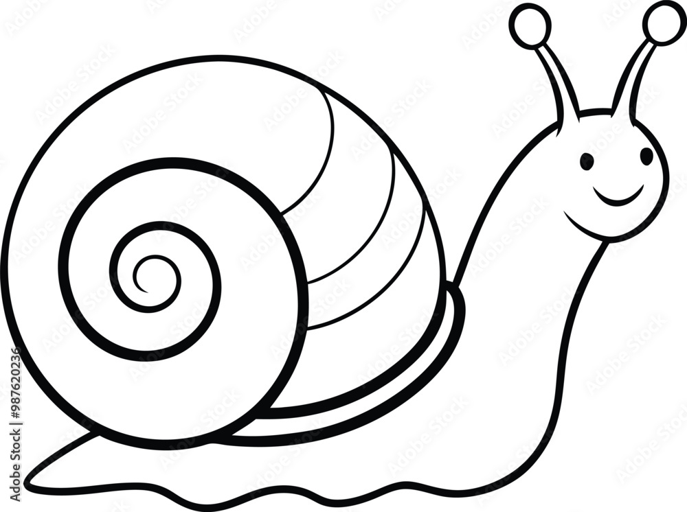 A cute and happy animal of Snail outline vector art illustration with ...