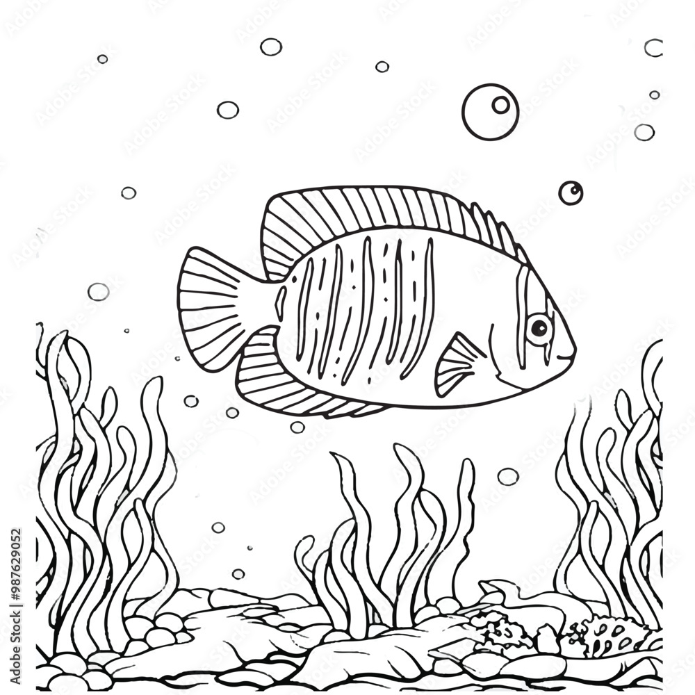 Fish Coloring page for kids coloring book,vector Illustration seawater ...