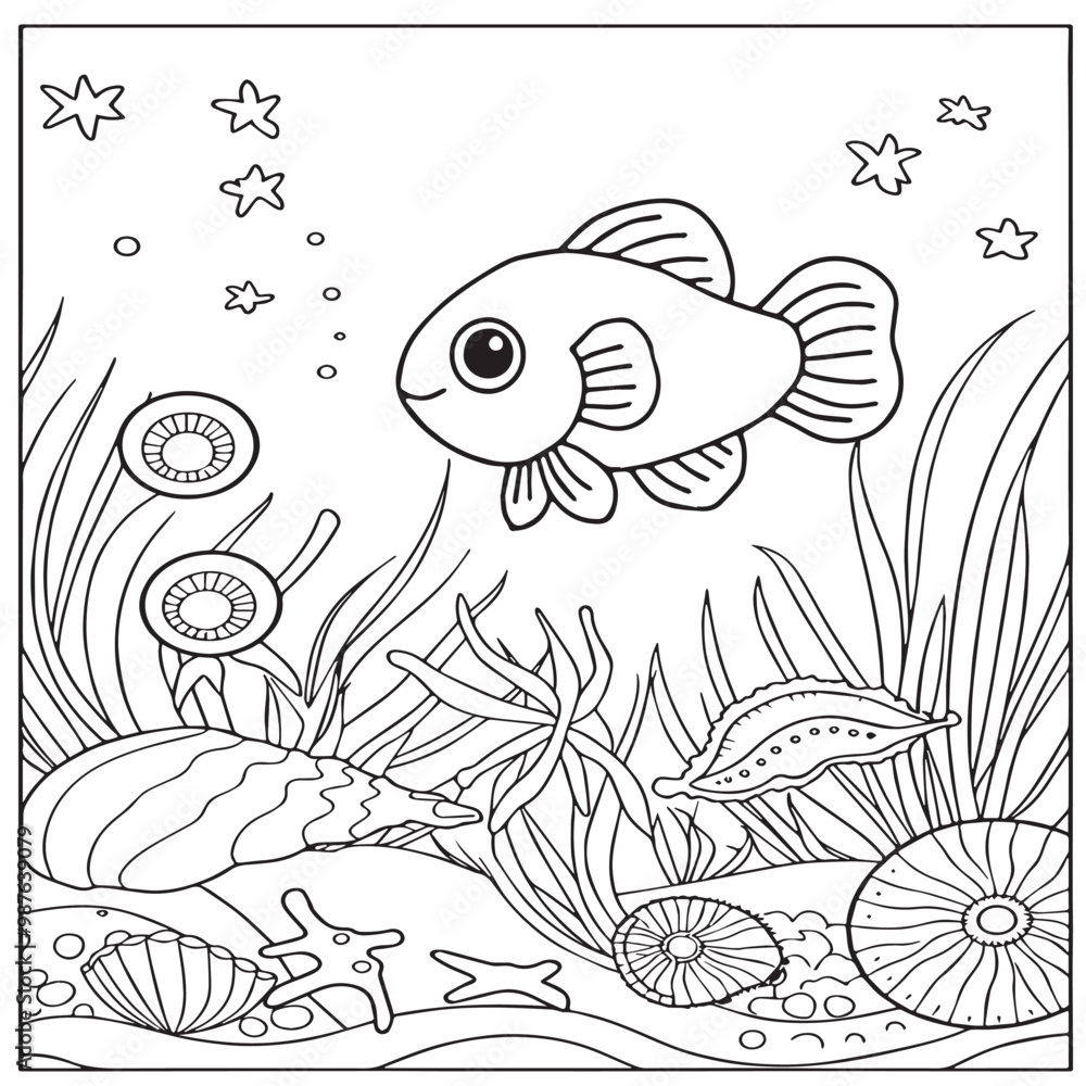 Fish Coloring page for kids coloring book,vector Illustration seawater ...